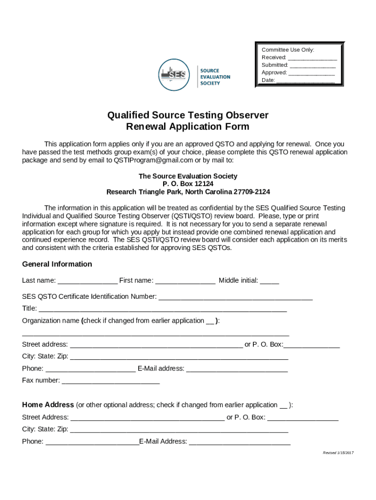 SES QSTI/QSTO Approval Application and Renewal Policies ... Doc ...