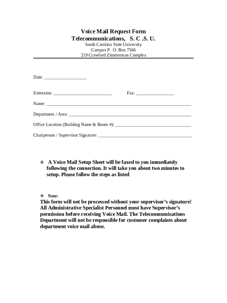 Voice Mail Request Doc Template | pdfFiller