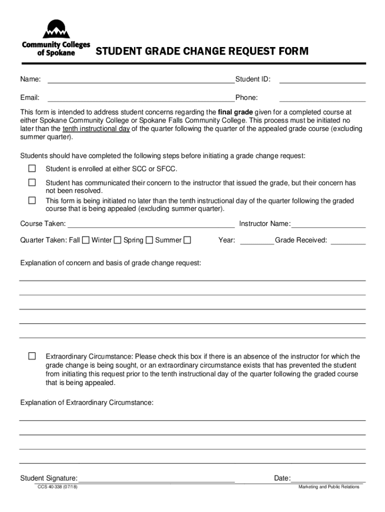 Fillable Online Fill - Free fillable STUDENT GRADE CHANGE REQUEST FORM ...