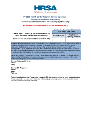 Fillable Online bphc hrsa Environmental Information and Documentation ...