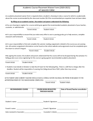 Fillable Online Academic Course Placement Waiver Form (2019-2020) AP ...