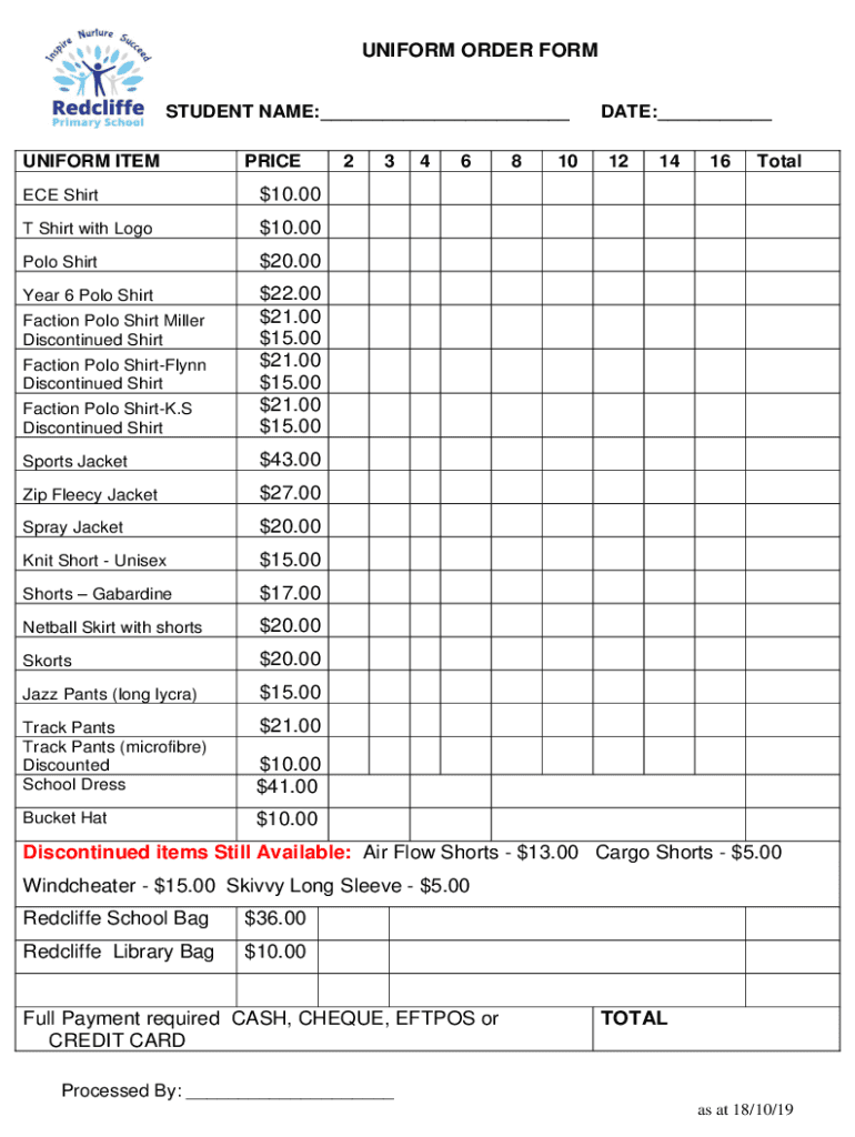 Fillable Online redcliffe primary school uniform Fax Email Print ...