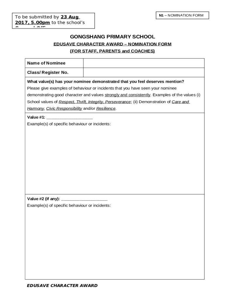 moe edusave character award Doc Template | pdfFiller