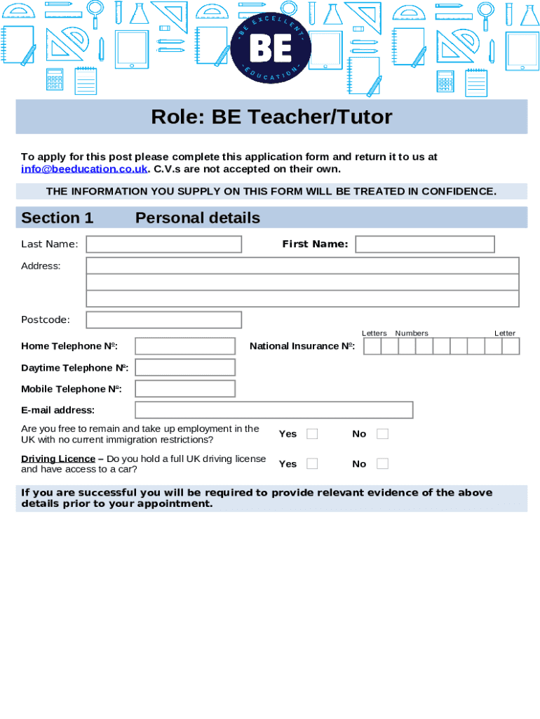 BSB APPLICATION TEACHING STAFF Doc Template | pdfFiller