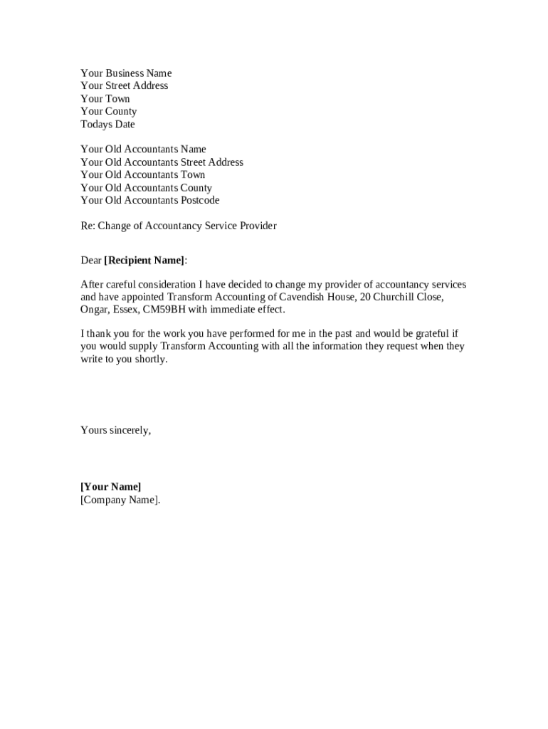 Change Of Accountant Sample Letter Doc Template PdfFiller
