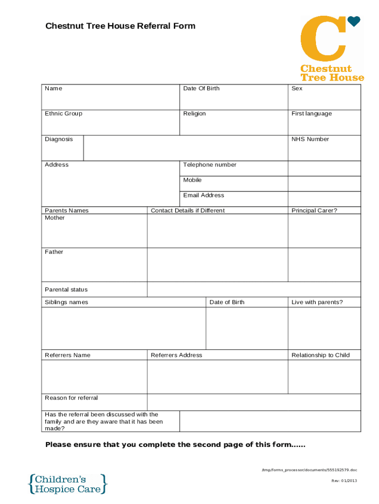Chestnut Tree House Referral Doc Template | pdfFiller