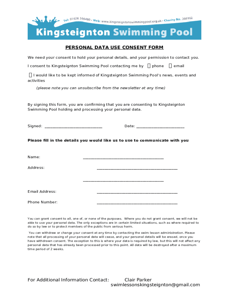 CONSENT FOR THE USE AND PROCESSING OF PERSONAL DATA ... Doc Template ...
