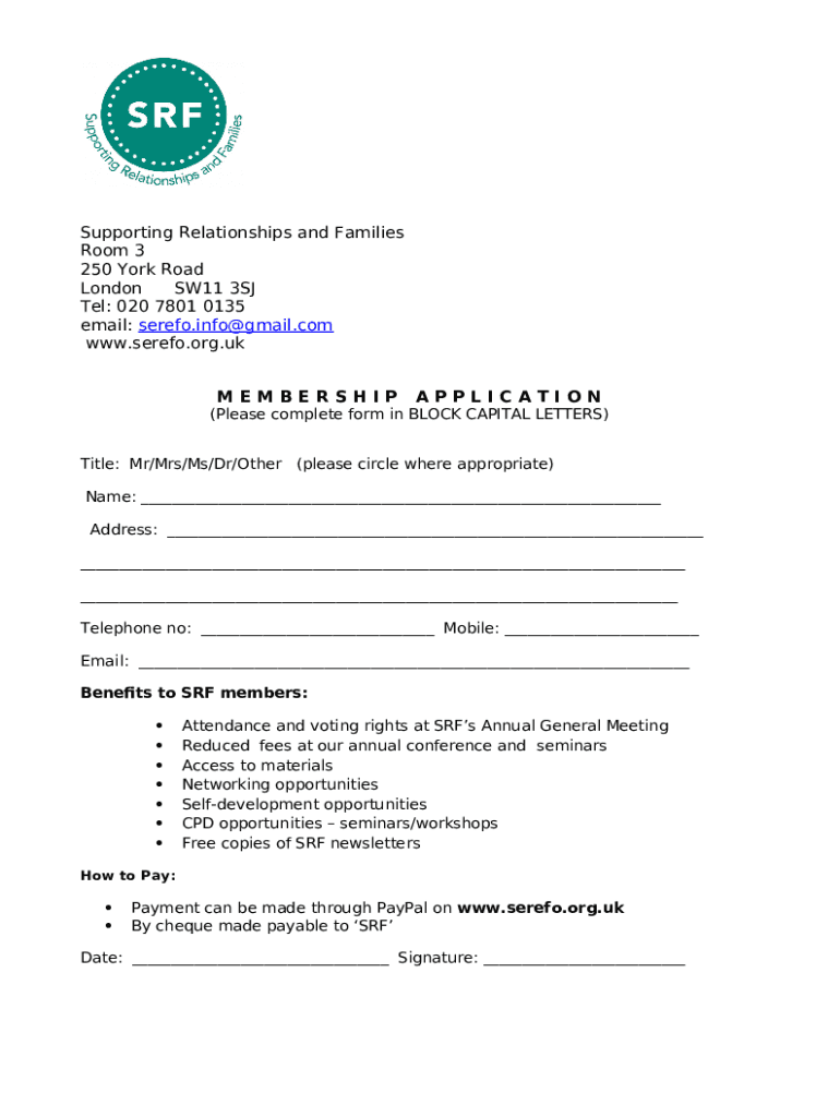 SEPARATION AND REUNION FORUM (SRF) Doc Template | pdfFiller