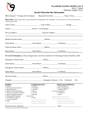 Tillamook School District #9 Special Education Bus Ination Doc Template ...