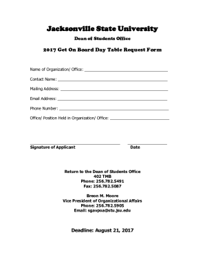 Fillable Online 2017 Get On Board Day Table Request Form Fax Email ...