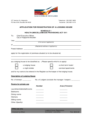 Fillable Online Application for registration of a lodging house ...