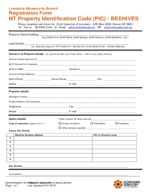 Fillable Online nt gov Registration form - NT Property Identification ...