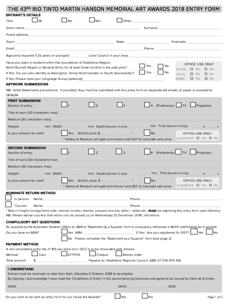 Fillable Online gragm qld gov THE 43RD RIO TINTO MARTIN HANSON MEMORIAL ...