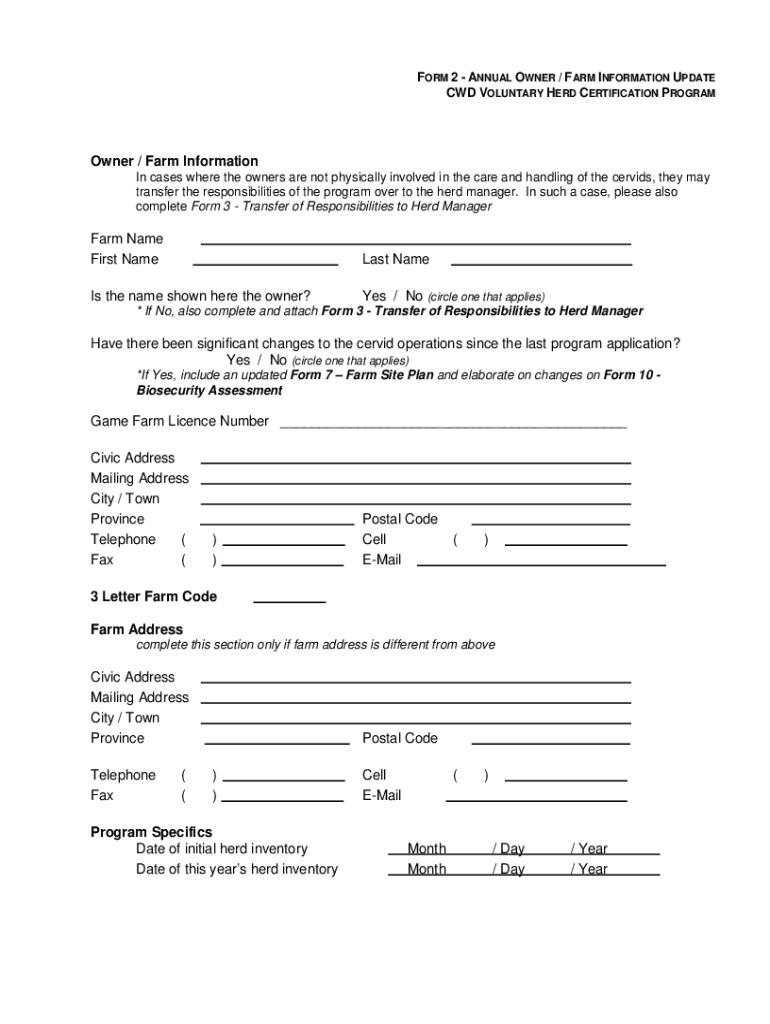 Fillable Online Chronic Wasting Disease Herd Certification Programs ...