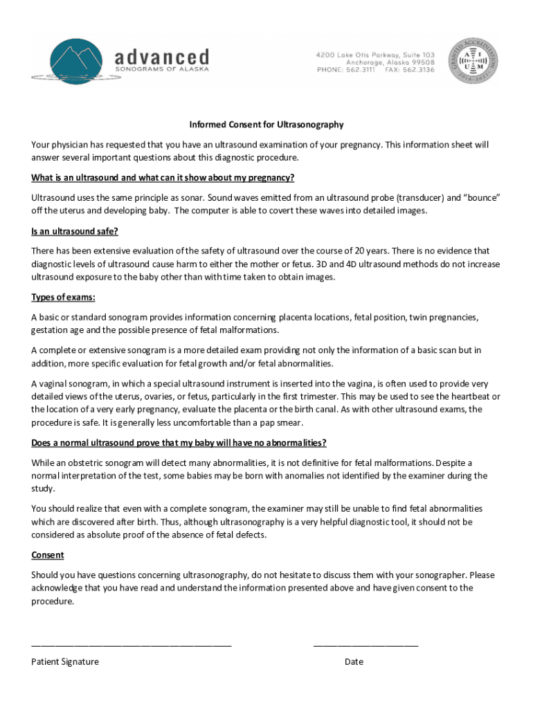 Fillable Online Informed Consent for Ultrasonography What is an ...