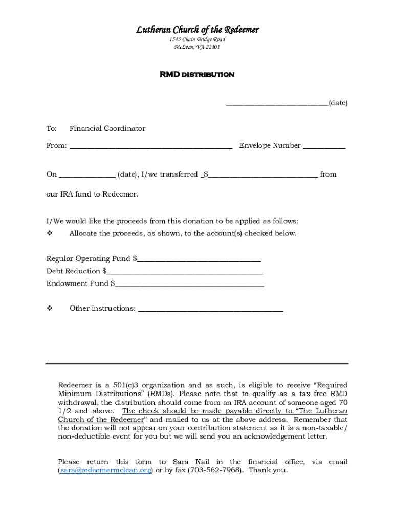 Fillable Online RMD distribution Fax Email Print - pdfFiller