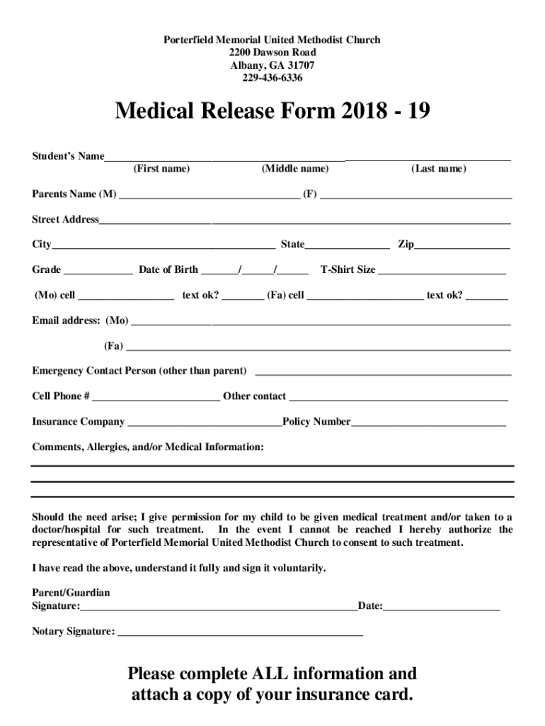 Fillable Online Porterfield Memorial United Methodist Church Fax Email ...