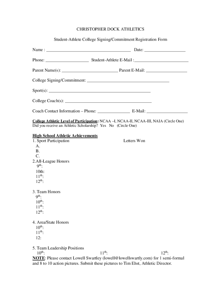 Fillable Online CHRISTOPHER DOCK ATHLETICS Fax Email Print - pdfFiller