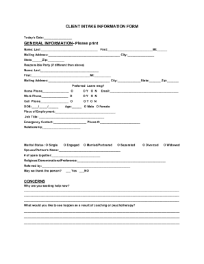 Fillable Online Adult Intake form 4-19-16 copy Fax Email Print - pdfFiller