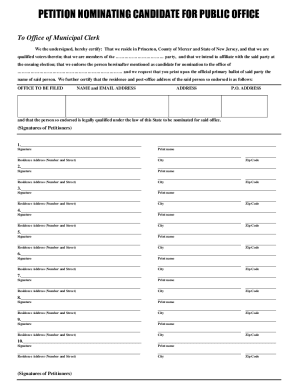 Fillable Online Fillable Online PETITION NOMINATING CANDIDATE FOR ...