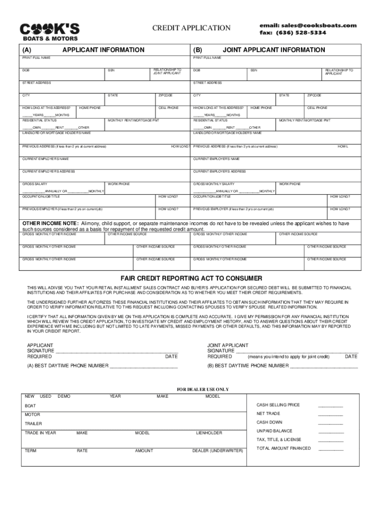 Fillable Online Generic Credit Application Form Free Download Fax Email ...