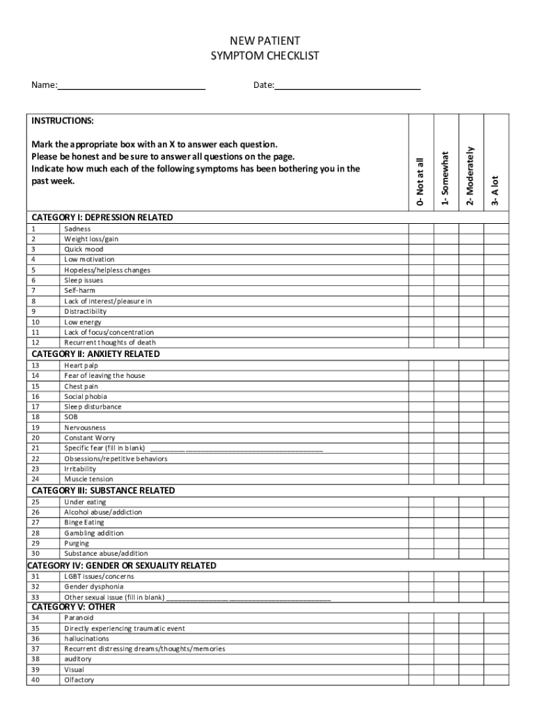 Fillable Online NEW PATIENT SYMPTOM CHECKLIST - drchalfant.com Fax ...