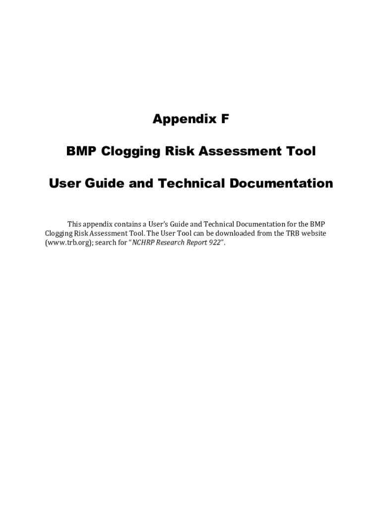 Fillable Online onlinepubs trb Appendix F BMP Clogging Risk Assessment Tool User Guide ... Fax ...