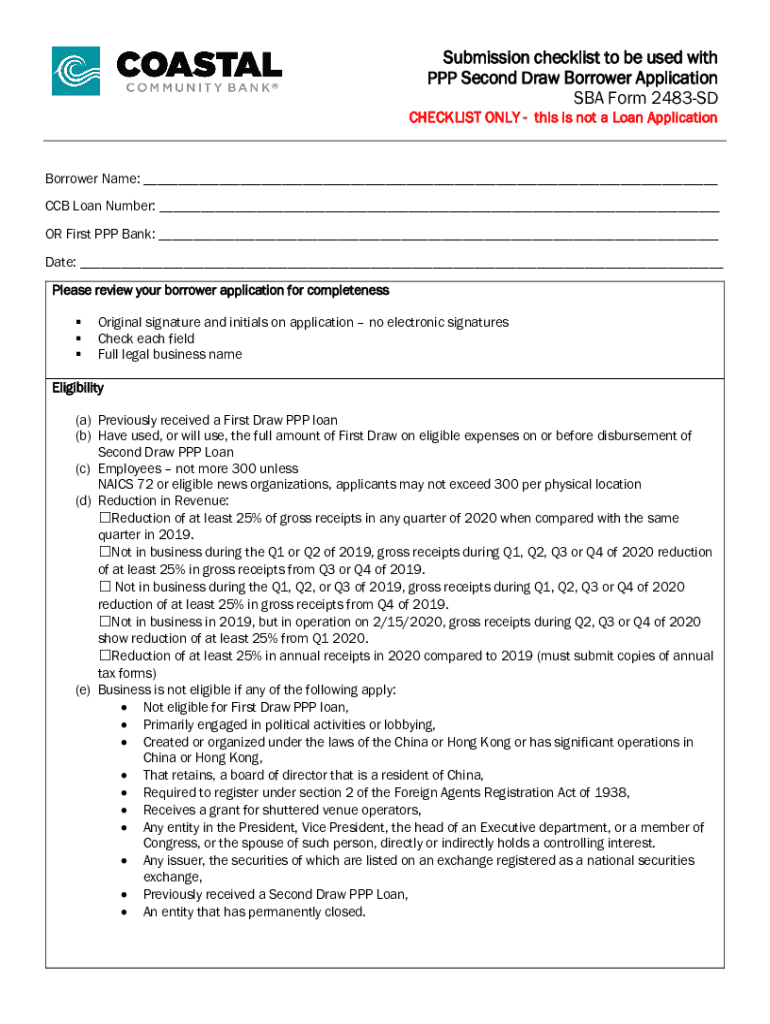 Fillable Online Fillable Paycheck Protection Program Second Draw ...