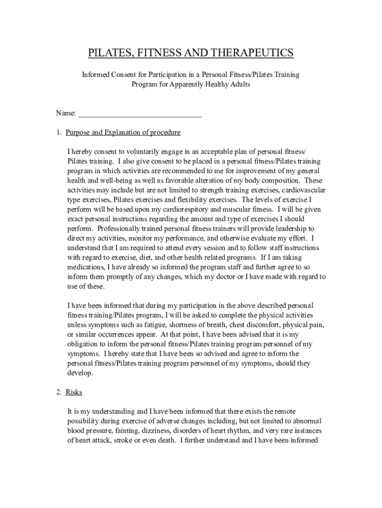 Fillable Online INFORMED CONSENT FORM PHYSICAL FITNESS PROGRAM - BFIT ...
