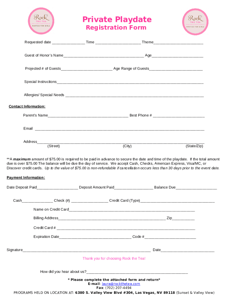 DOC Private Playdate Registration Requested date Time ... Doc Template ...