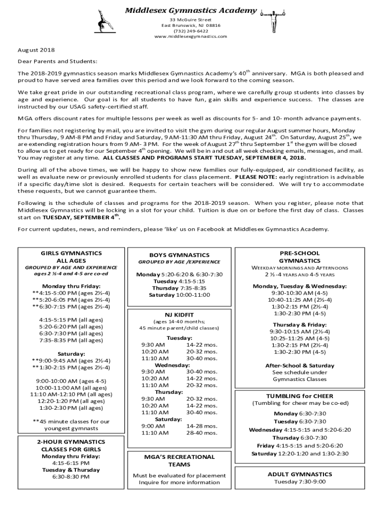 Fillable Online Middlesex Gymnastics Academy - Gymnastics Schools - 33 ... Fax Email Print ...