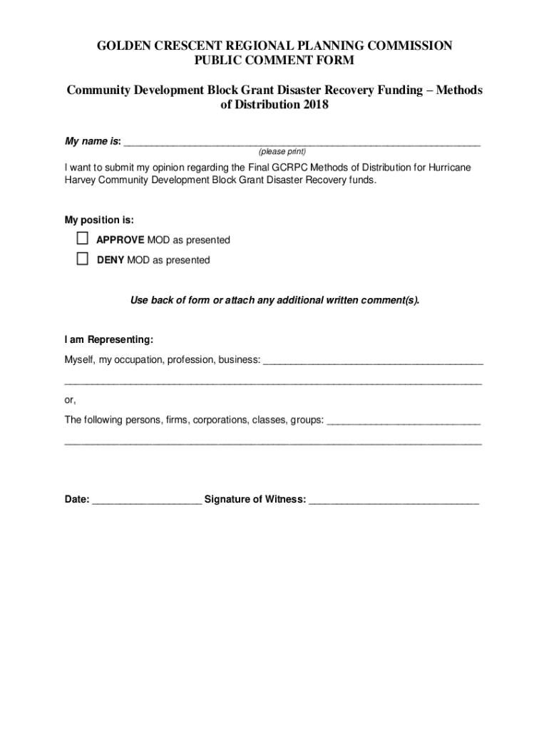 Fillable Online GOLDEN CRESCENT REGIONAL PLANNING COMMISSION PUBLIC ...