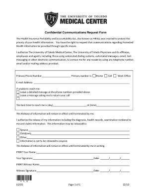 Fillable Online utmc utoledo LG021 Confidential Communications Request ...