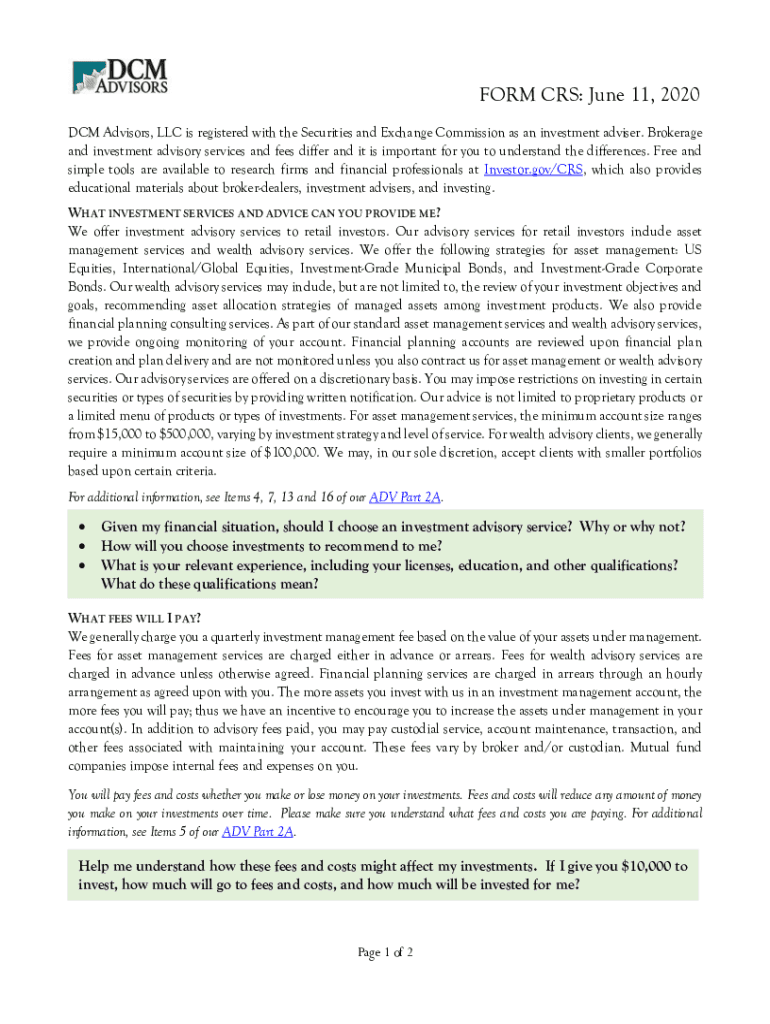 Fillable Online Dimension Capital Management LLC FORM CRS ... - SEC.gov ...