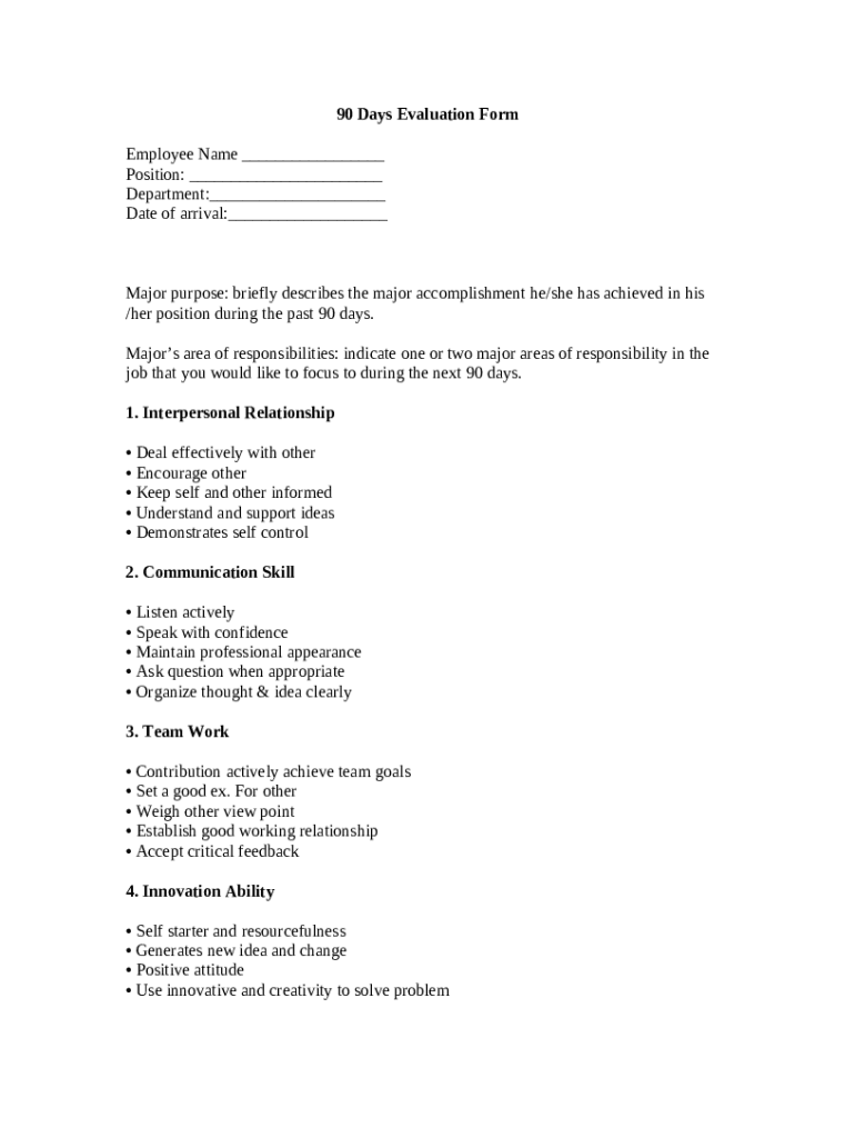 90 Days Evaluation - HR Letter ats Doc Template | pdfFiller