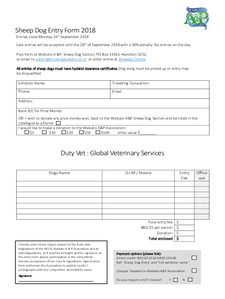 Fillable Online waikatoaandp co International Sheep Dog Society Trial ...
