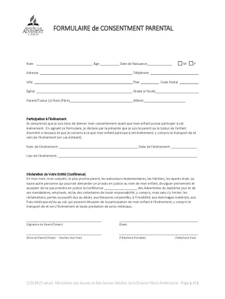 Parental Consent Form - Modèle vierge à remplir | Remplir, Imprimer et ...