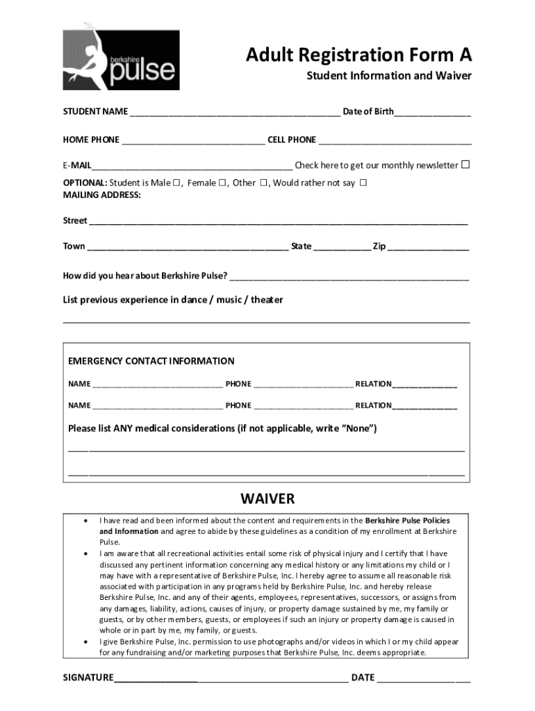 Fillable Online Student Information Form and Waiver Form ...