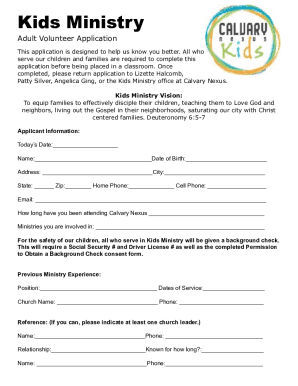 Fillable Online Children's Ministry Volunteer Application Form ...