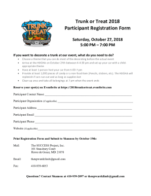 Fillable Online Trunk or Treat 2018 Participant Registration Form Fax ...