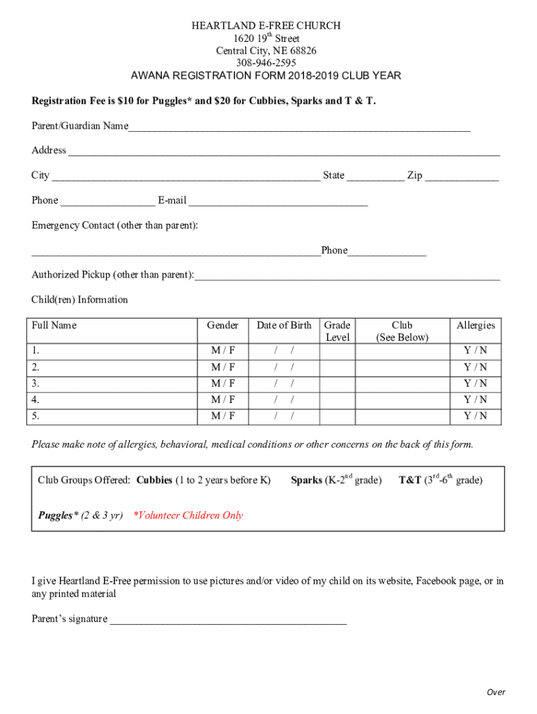 Fillable Online Awana Registration Form 2018-2019.doc Fax Email Print ...