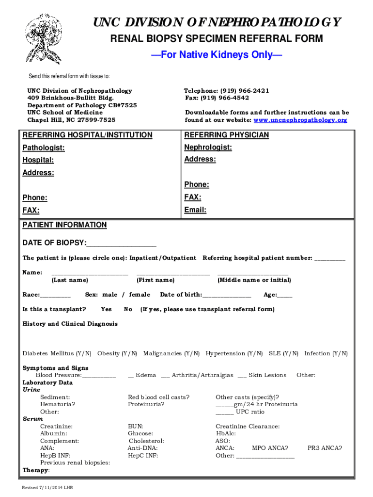 Fillable Online Specimen Referral Form For Native Biopsies - Unc ...