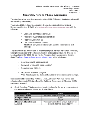 Secondary Perkins V Local Application Flexibility - General ... Doc Template | pdfFiller