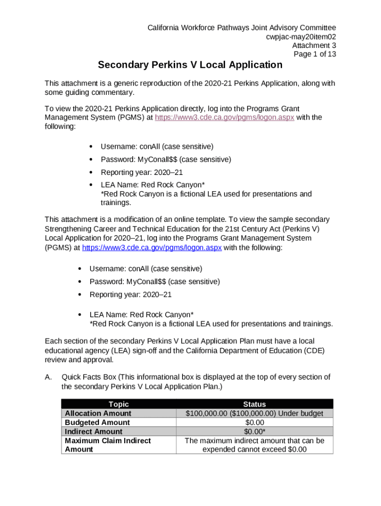 Secondary Perkins V Local Application Flexibility - General ... Doc ...
