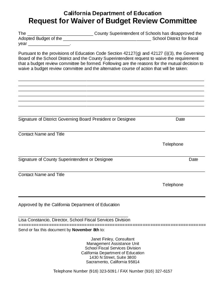 Request for Waiver of Budget Review Committee - s and Templates (CA ...