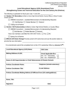 Fillable Online LEA Amend Form - Perkins (CA Dept of Education ...