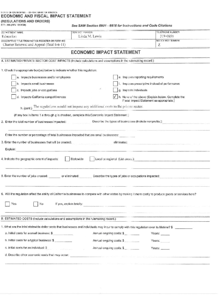 Fillable Online DPR 18-002 Economic and Fiscal Impact Statement (Form ...