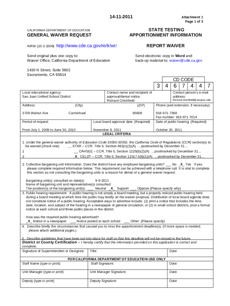 GENERAL WAIVER REQUESTAPPORTIONMENT INATION Doc Template ... Doc Template | pdfFiller