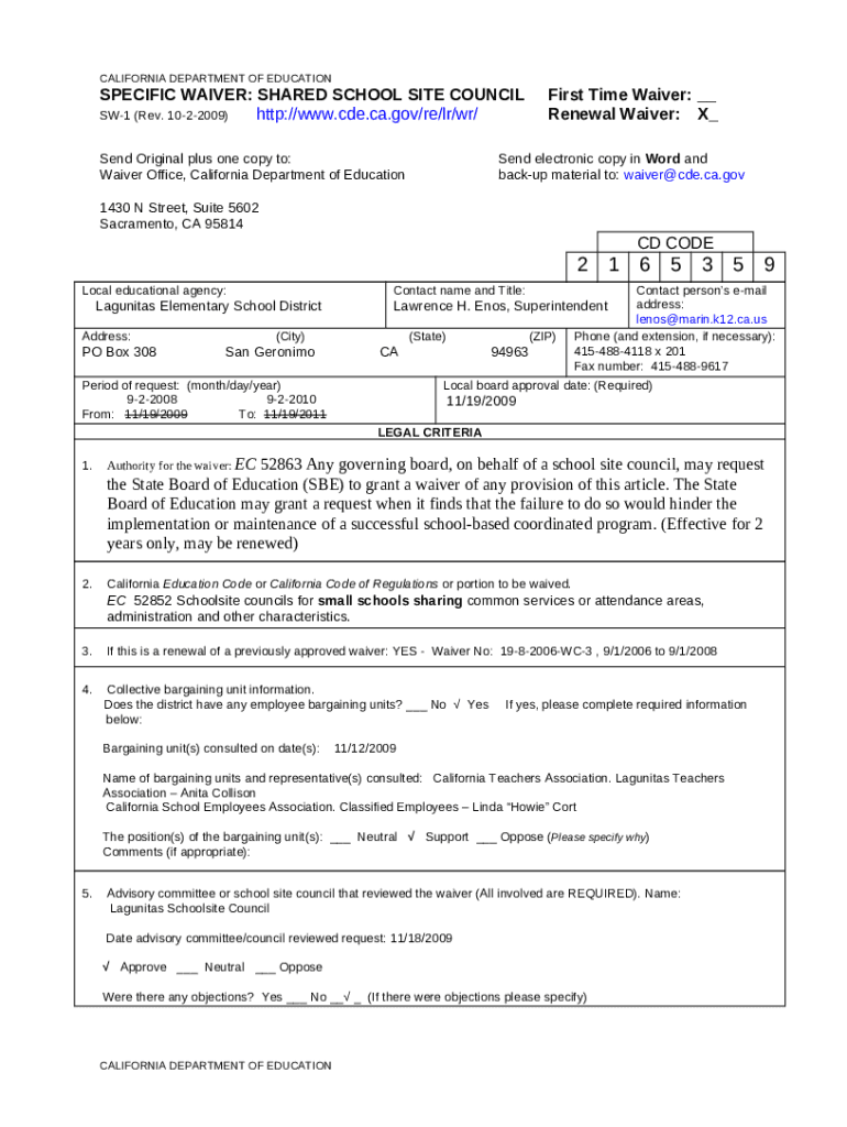 Lagunitas Elementary School District Doc Template | pdfFiller