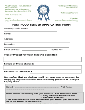 FAST FOOD TENDER APPLICATION - cardigancountyshow org Doc Template ...